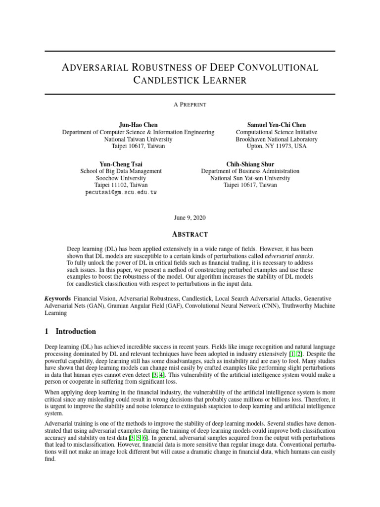 Adversarial Robustness of Deep Convolutional Candlestick Learner | PDF | Deep Learning | P Value