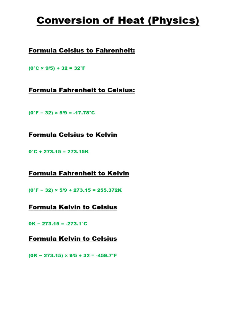 Conversion of Temperature (Heat) - Physics | PDF