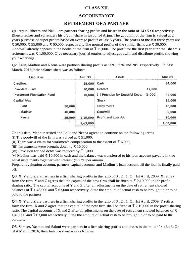 Retirement of A Partner | PDF | Balance Sheet | Goodwill (Accounting)