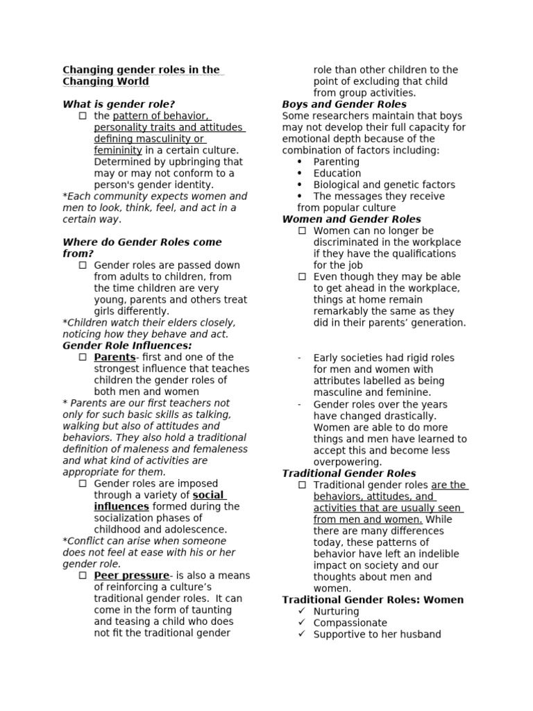 Changing Gender Roles-4 | PDF | Gender Role | Gender