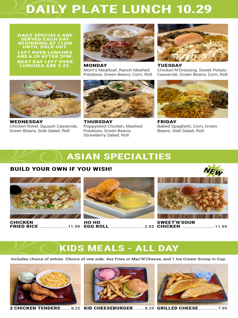 Daily Plate Lunch Menu | PDF