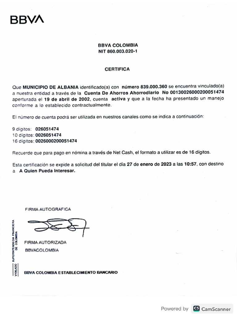 Certificación Bancaria BBVA 2023 | PDF