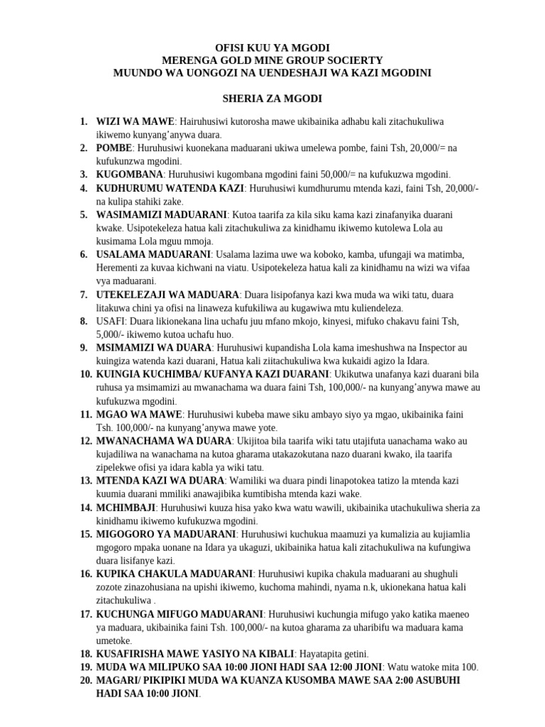 Ofisi Kuu Ya Mgodi | PDF