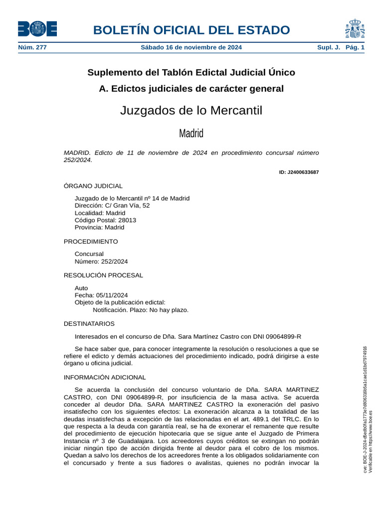 Web Bdatos Diarios Boe J Dias 2024 11 16 Pdfs BOE-J-2024-d7974916 | PDF | Derecho