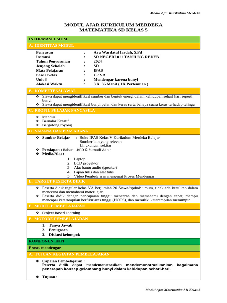 Modul Ajar Observasi Kumer KLS 5 | PDF | Karier & Perkembangan | Seni ...
