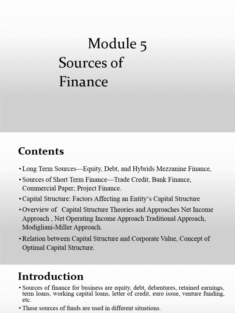 Module 5 Sources of Finance | PDF | Capital Structure | Cost Of Capital