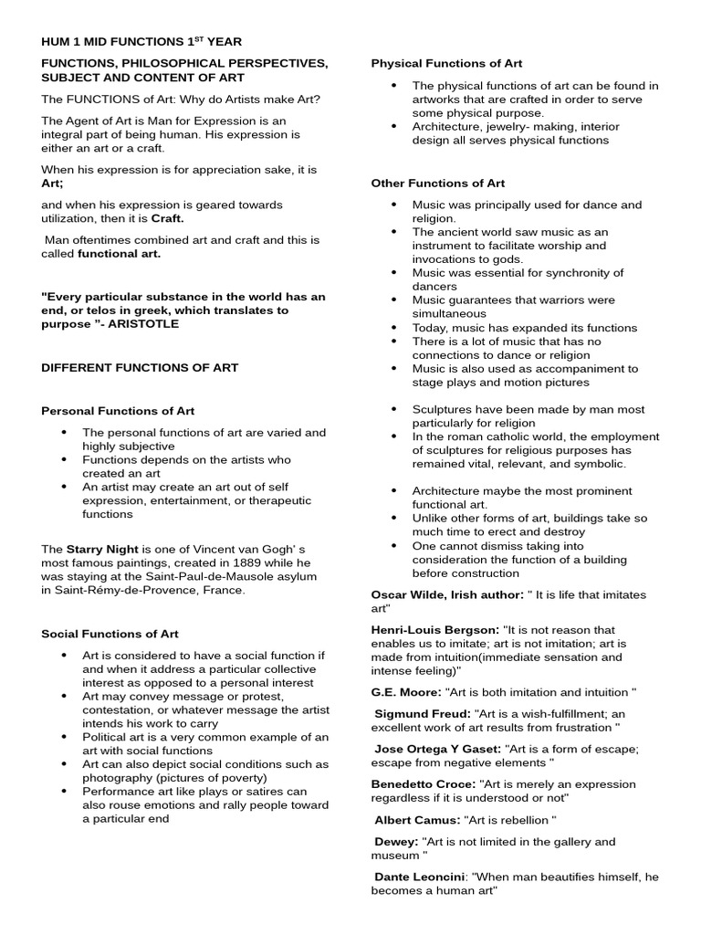 Hum 1 Functions 1st Sem | PDF | Abstract Art | Image