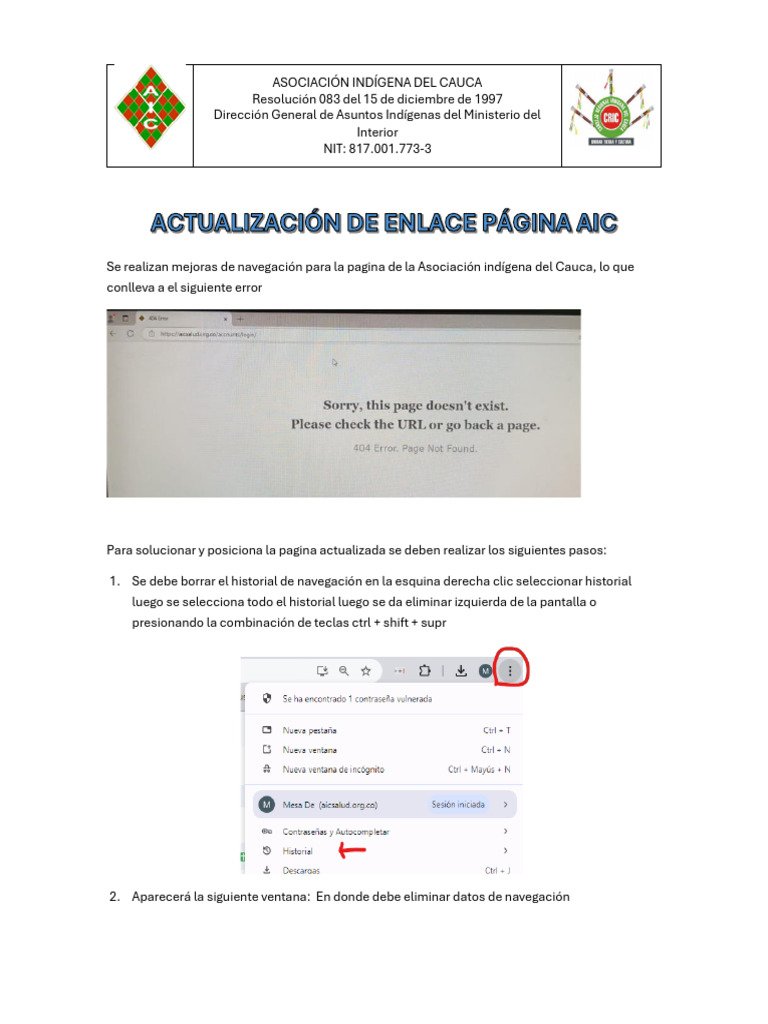 Actualización de Enlace de Página AIC | PDF