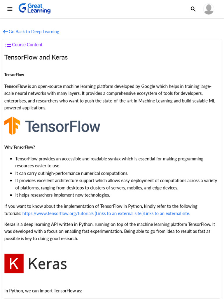 TensorFlow and Keras - Deep Learning - Great Learning | PDF | Deep Learning | Software Engineering
