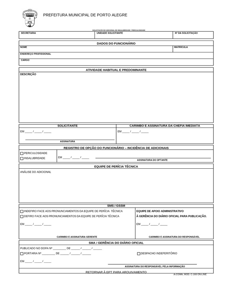 Solicitacao Do Adicional de Insalubridade - Periculosidade c-168 | PDF ...