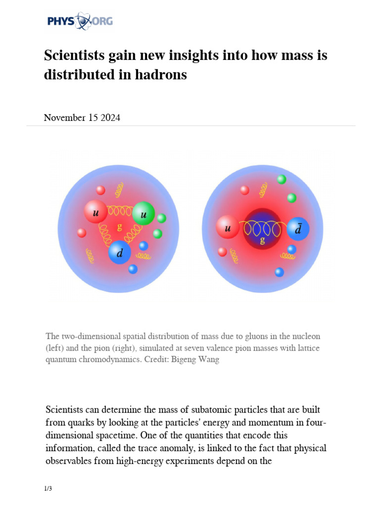 2024 11 Scientists Gain Insights Mass Hadrons | PDF | Quark | Hadron