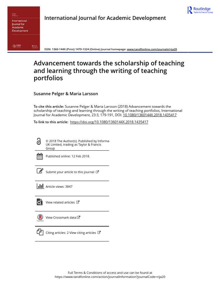 Advancement Towards The Scholarship of Teaching and Learning Through The Writing of Teaching ...