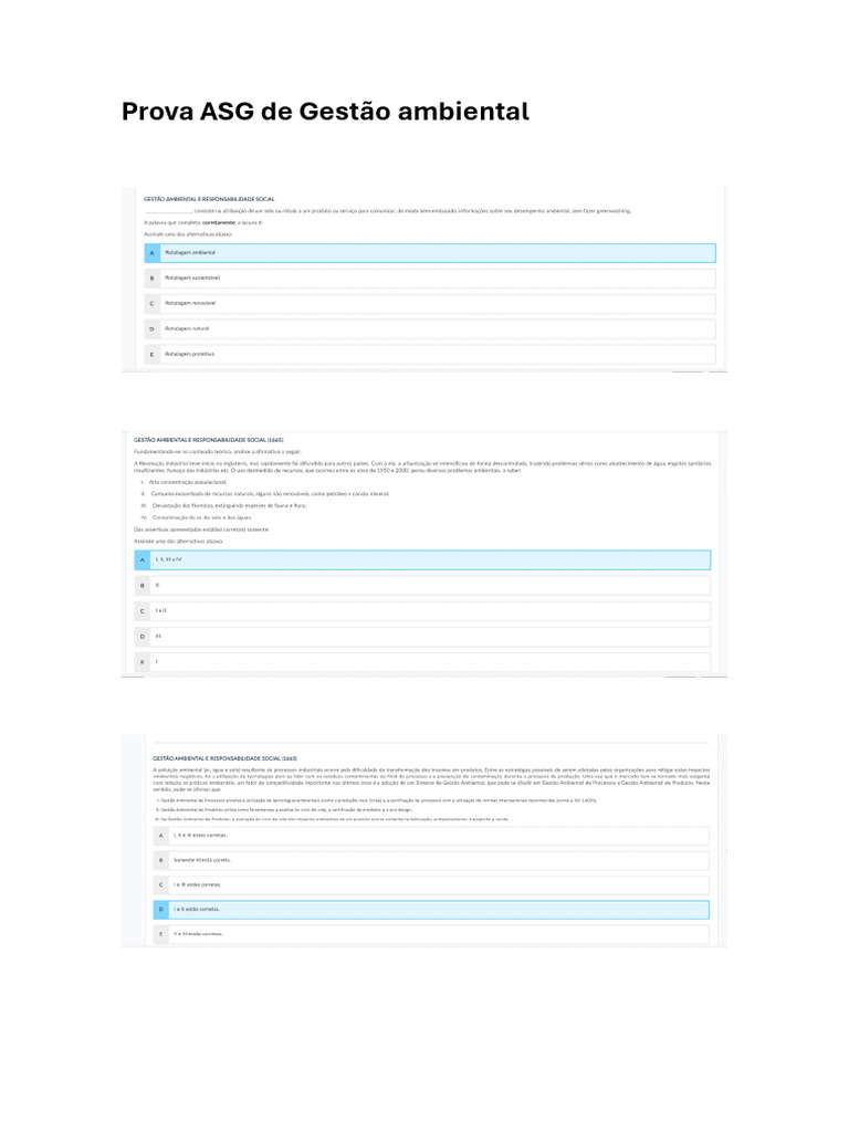 Prova ASG de Gestão ambiental | PDF