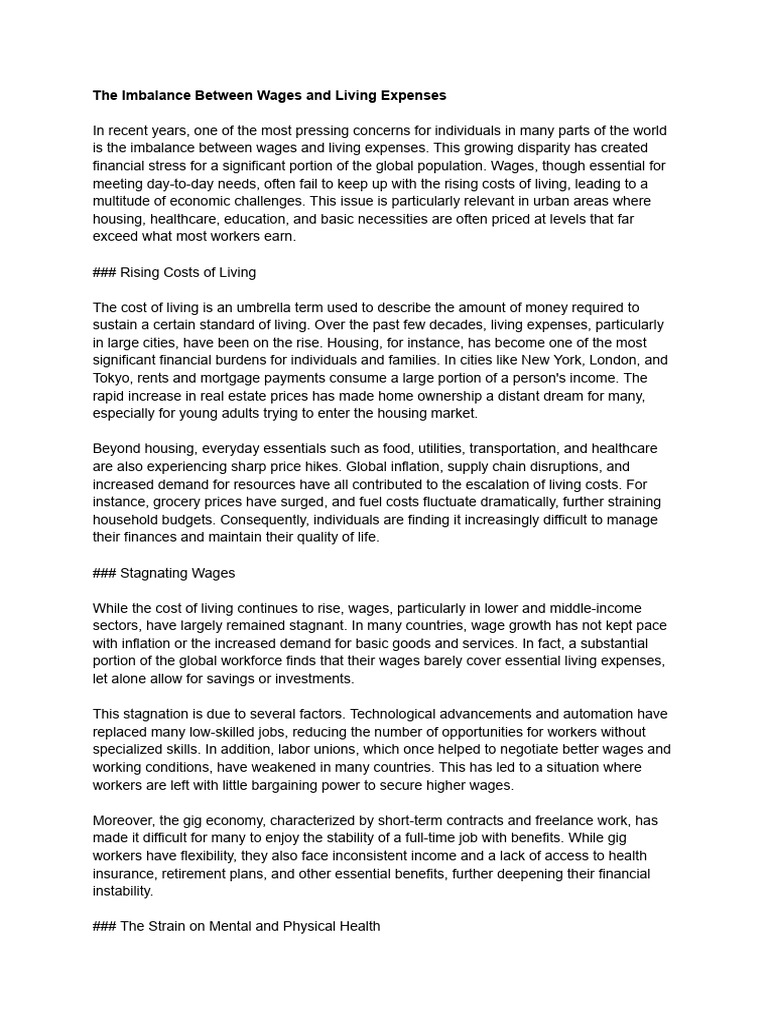 The Imbalance Between Wages and Living Expenses | PDF | Cost Of Living ... The Imbalance Between Wages and Living Expenses | PDF | Cost Of Living ...