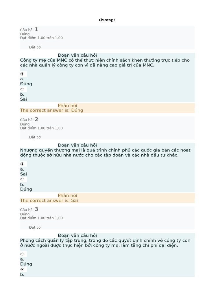 TEST TÀI CHÍNH QUỐC TẾ 1 | PDF