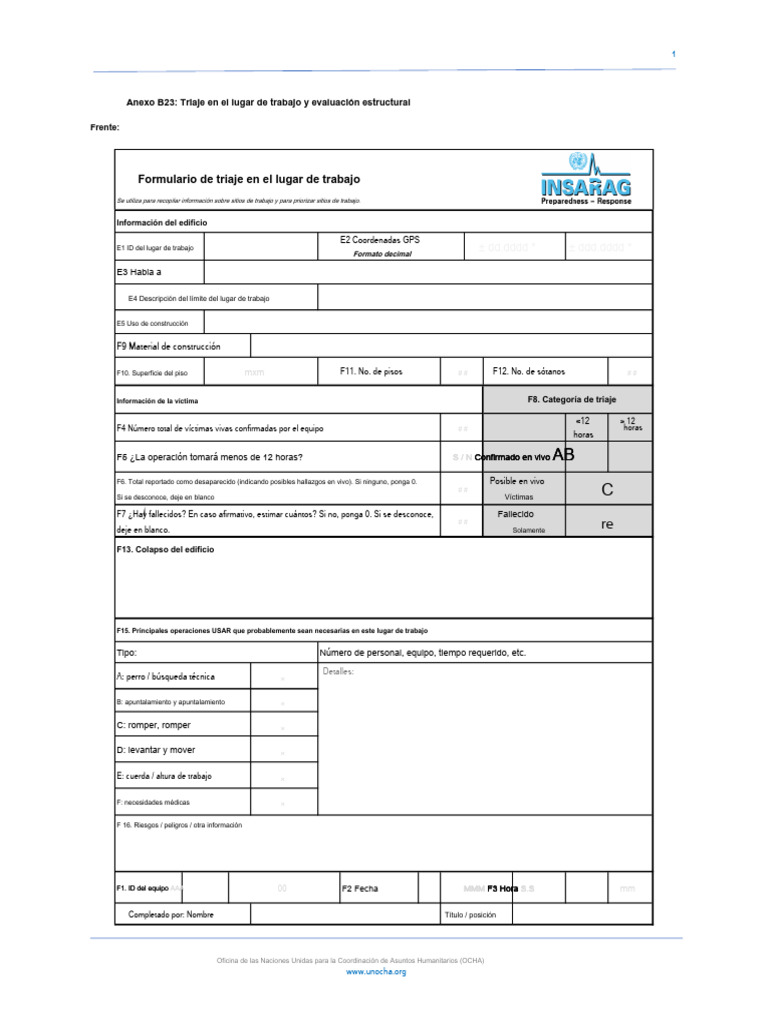 INSARAG Guidelines Vol III - Annex B23 - Worksite Triage Form - en ...