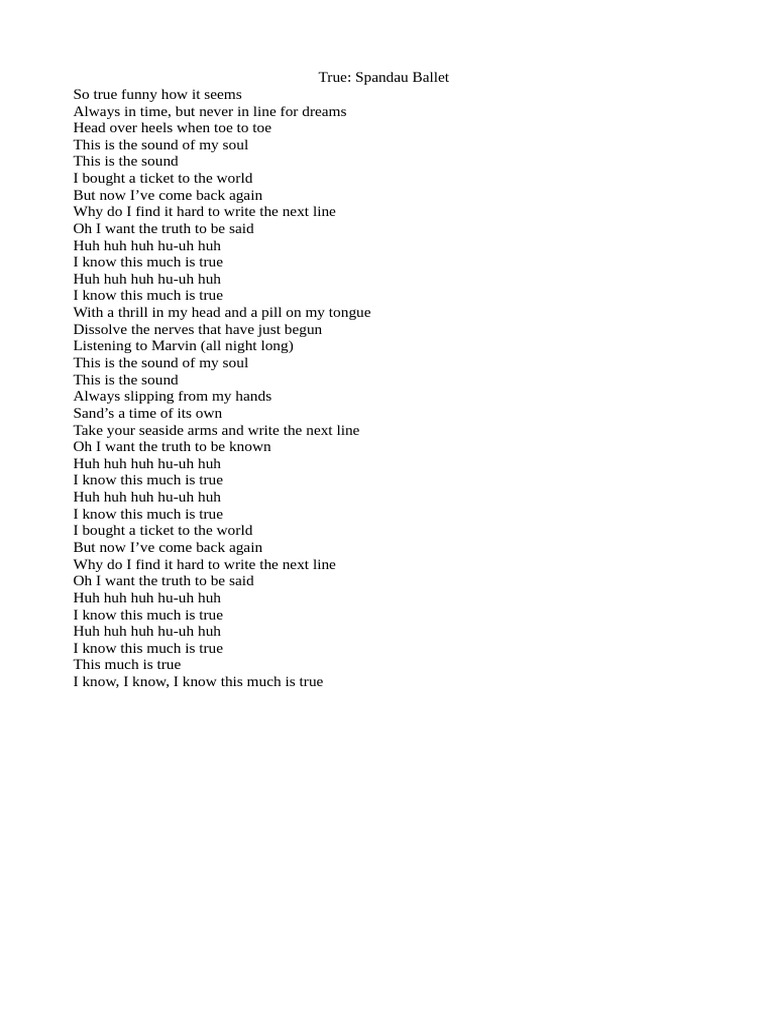True: Spandau Ballet | PDF | Poetry | Classics