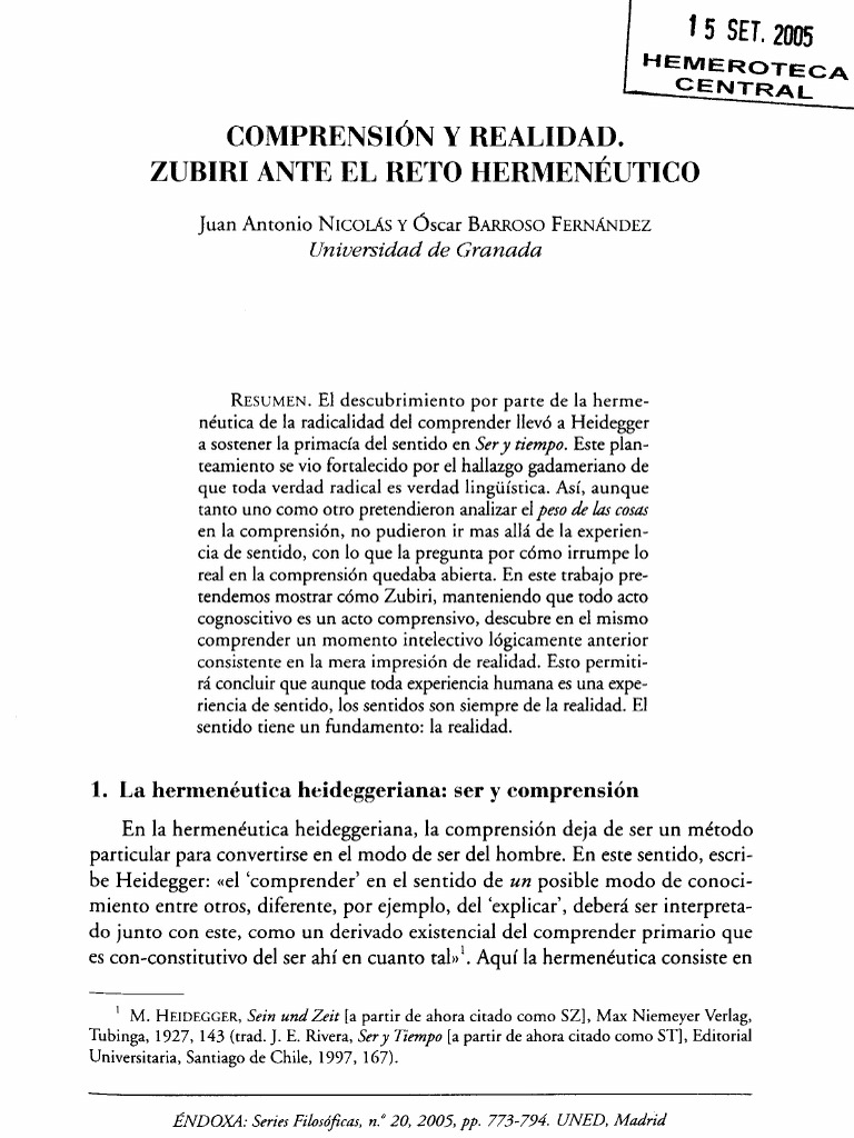 Herme. Comprension y Realidad | PDF | Verdad | Realidad