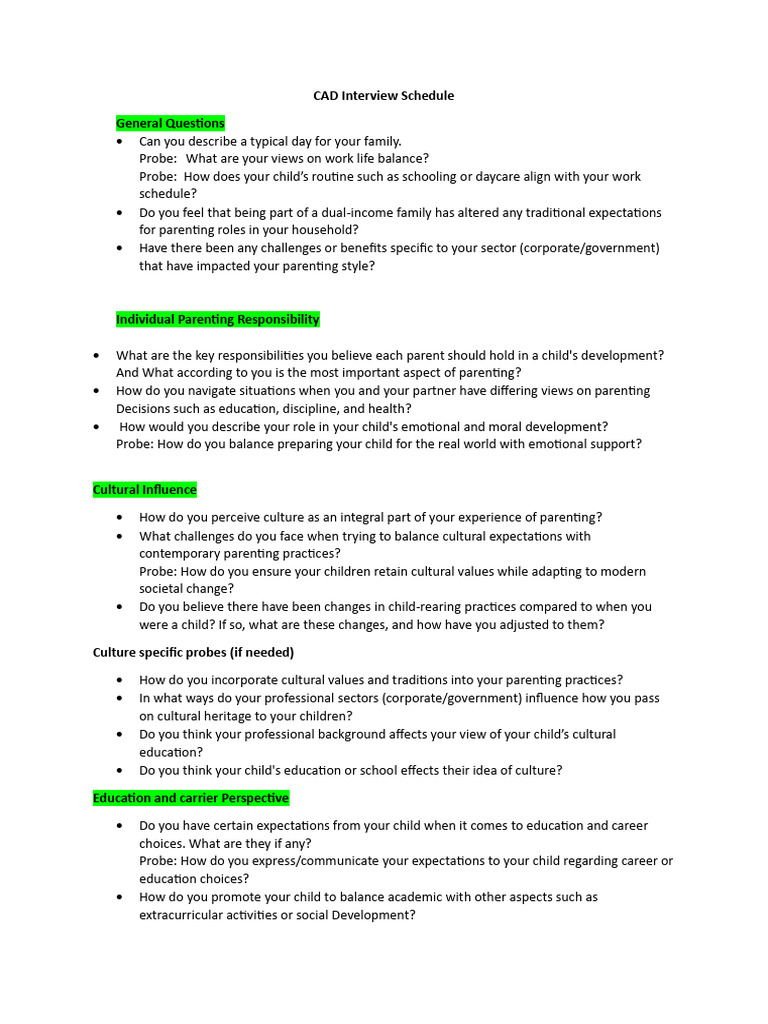 CAD Interview Schedule - Final | PDF | Parenting | Disciplines