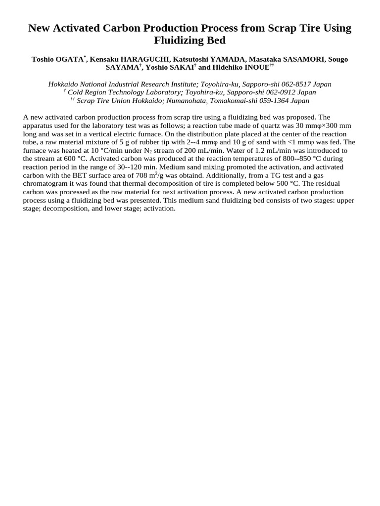 New Activated Carbon Production Process From Scrap Tire Using ...