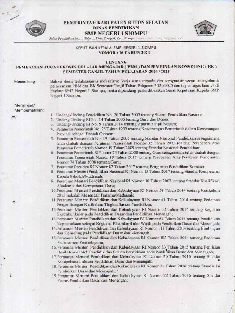 SK Pembagian Tugas 2024 | PDF