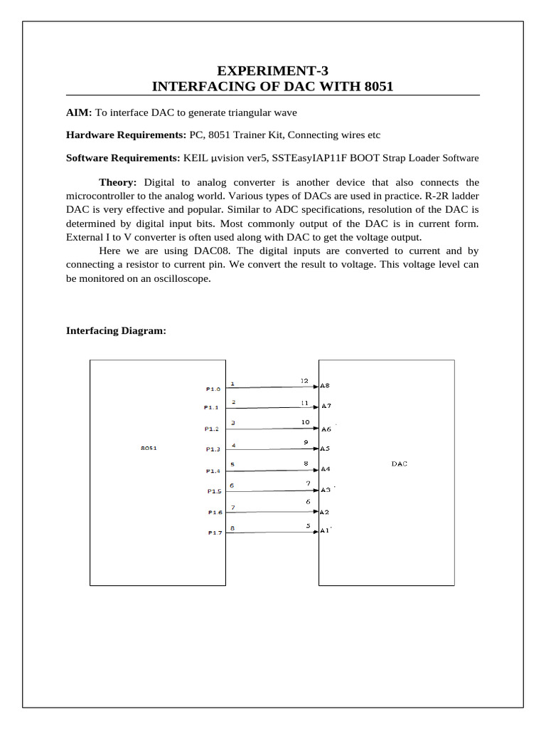 Expt 3 (DAC) | PDF | Digital To Analog Converter | Power Supply