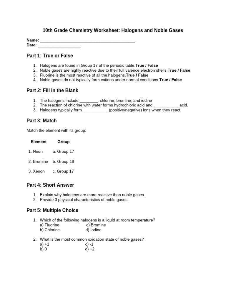 Halogens and Noble Gases | PDF | Language Arts & Discipline