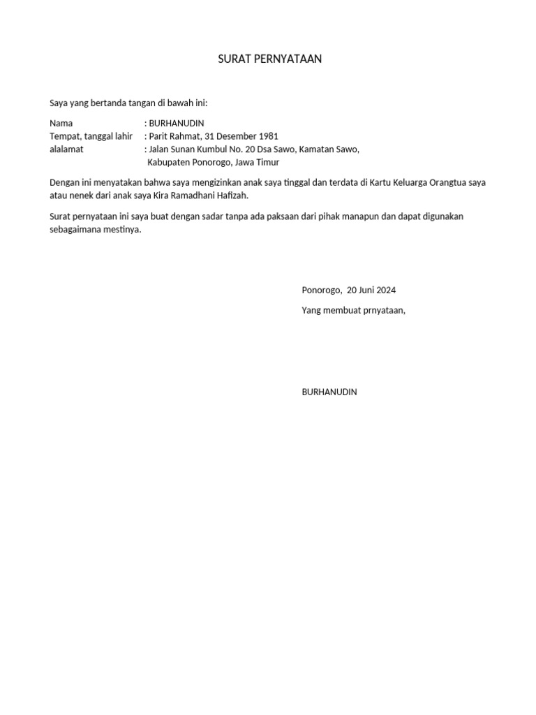 Surat Pernyataan | PDF