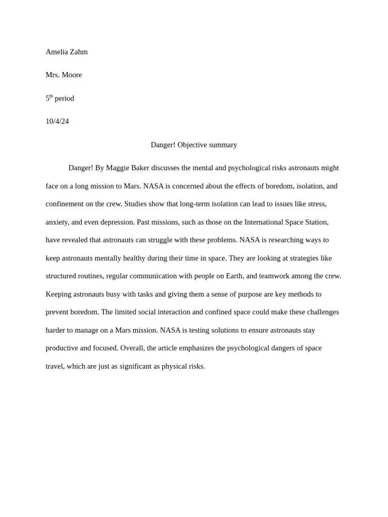 Danger! Objective Summary | PDF | Science & Mathematics