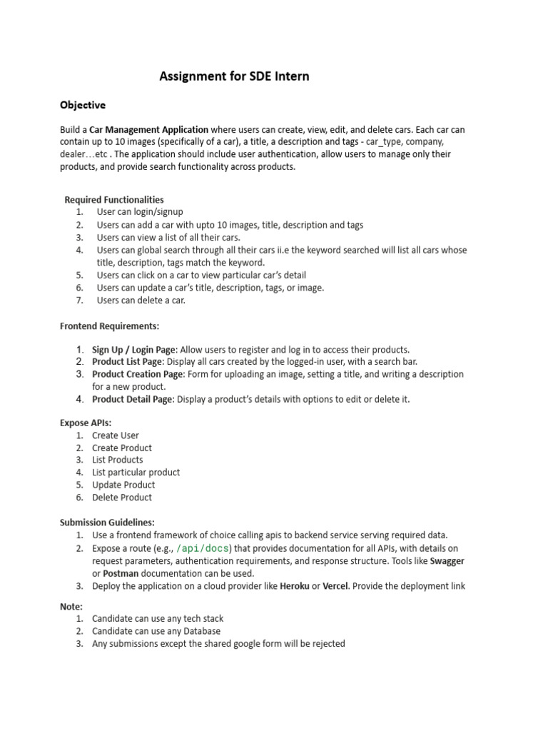 Assignment For SDE - Intern | PDF | Computers | Technology & Engineering