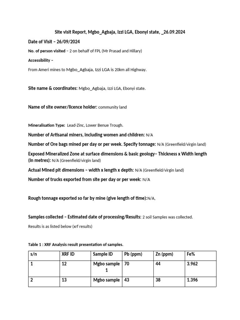 Mgbo_Agbaja Site Visit Report | PDF | Mining | Heavy Industry