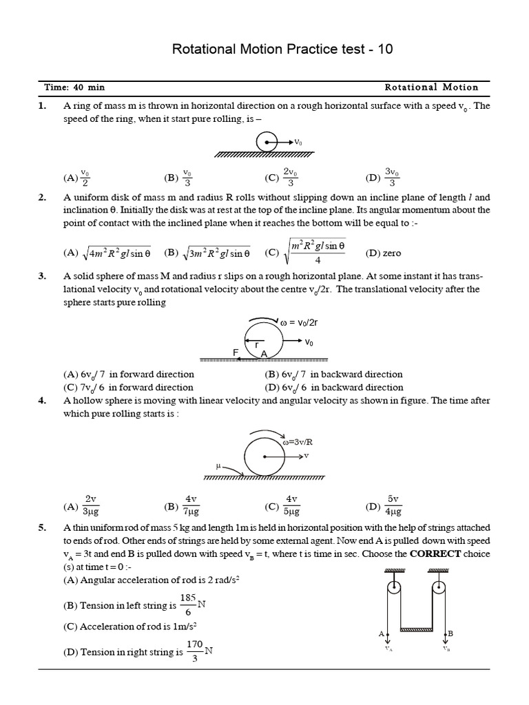 Rotational Motion Practice Test | PDF | Collision | Velocity