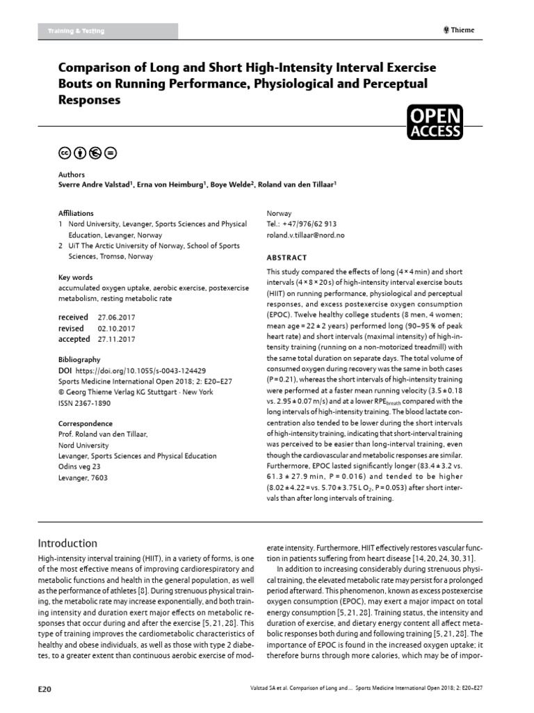 Comparison of Long and Short High-Intensity Interval Exercise | PDF ...