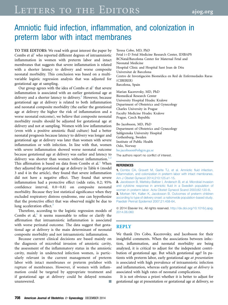 Amniotic Fluid Infection, Inflammation, and Coloni | PDF | Childbirth ...