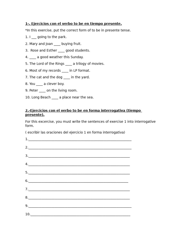 2.-Ejercicios Verbo To Be en Presente Simple 04-11-2024 | PDF | Syntax ...