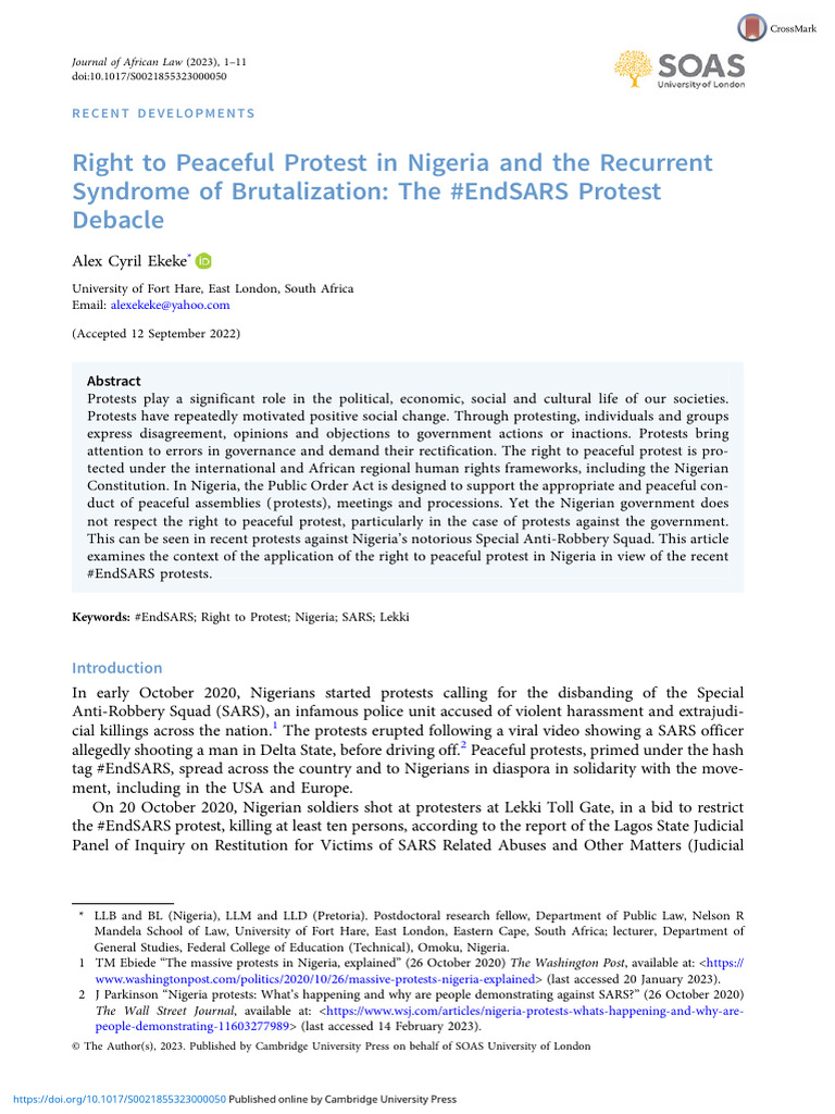 Right To Peaceful Protest in Nigeria and The Recurrent Syndrome of ...