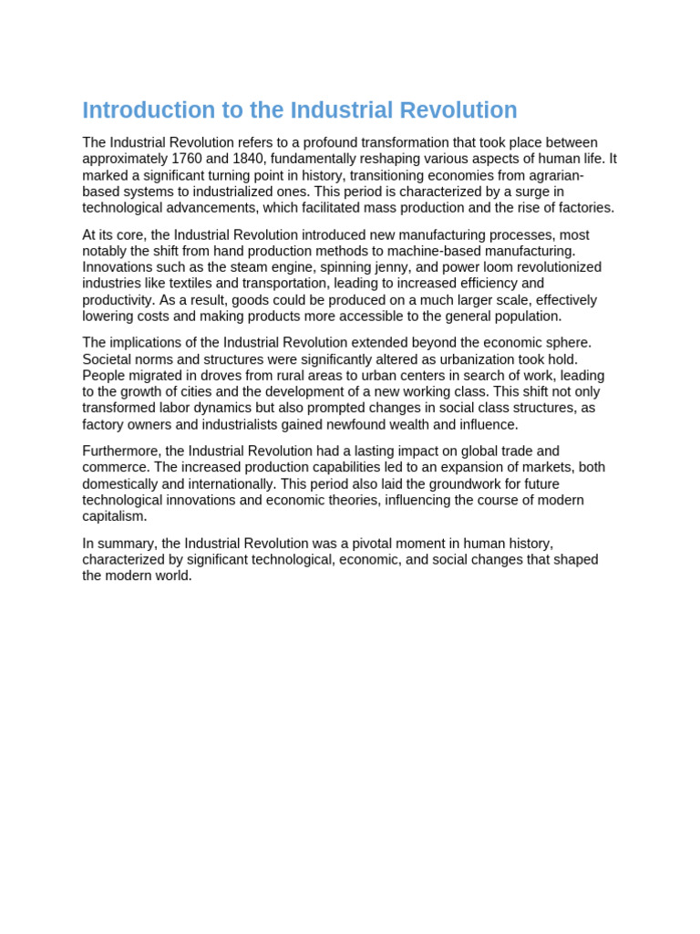 Introduction To The Industrial Revolution | PDF | Politics