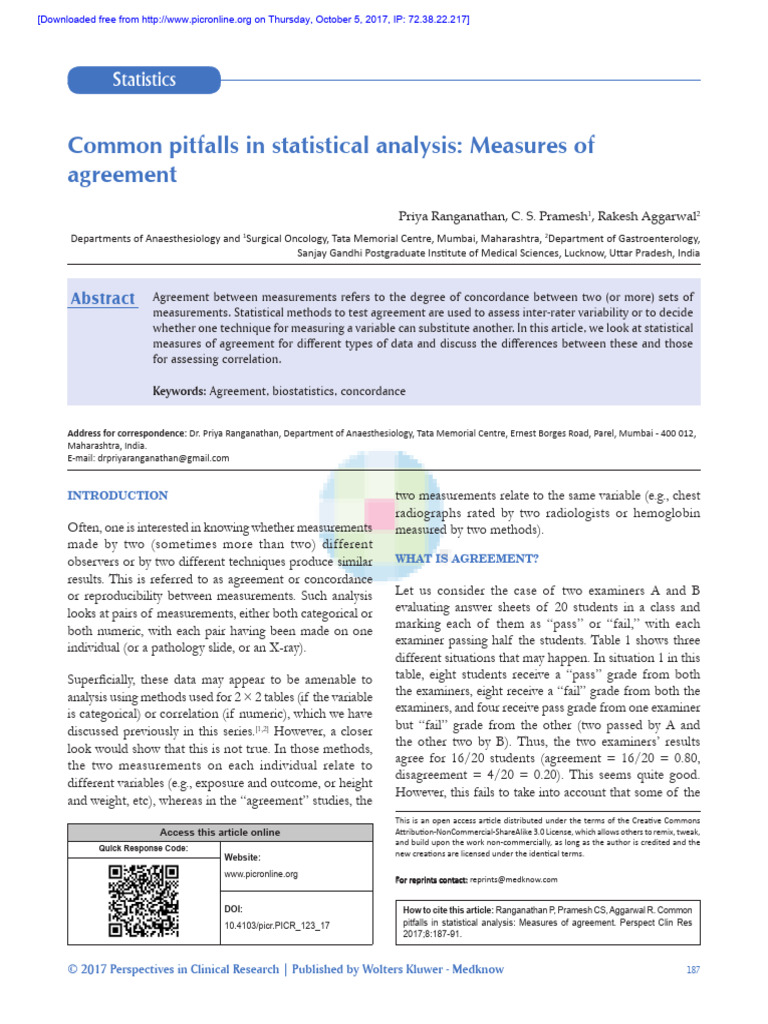 01 - Common Pitfalls in Statistical Analysis Measures o | PDF ...