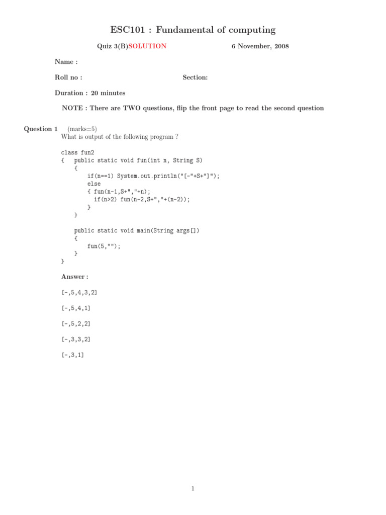 quiz3b-answer | PDF | Computer Programming | Computing