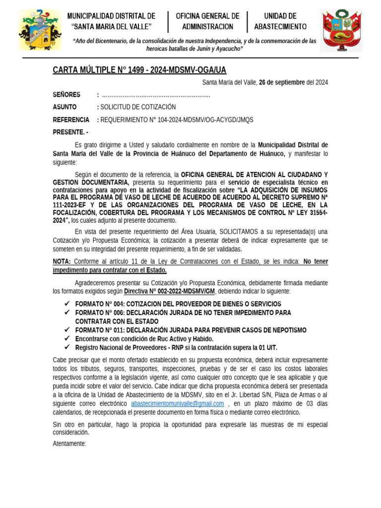 CARTA MULTIPLE 2024 Esp. Cont. PVL | PDF