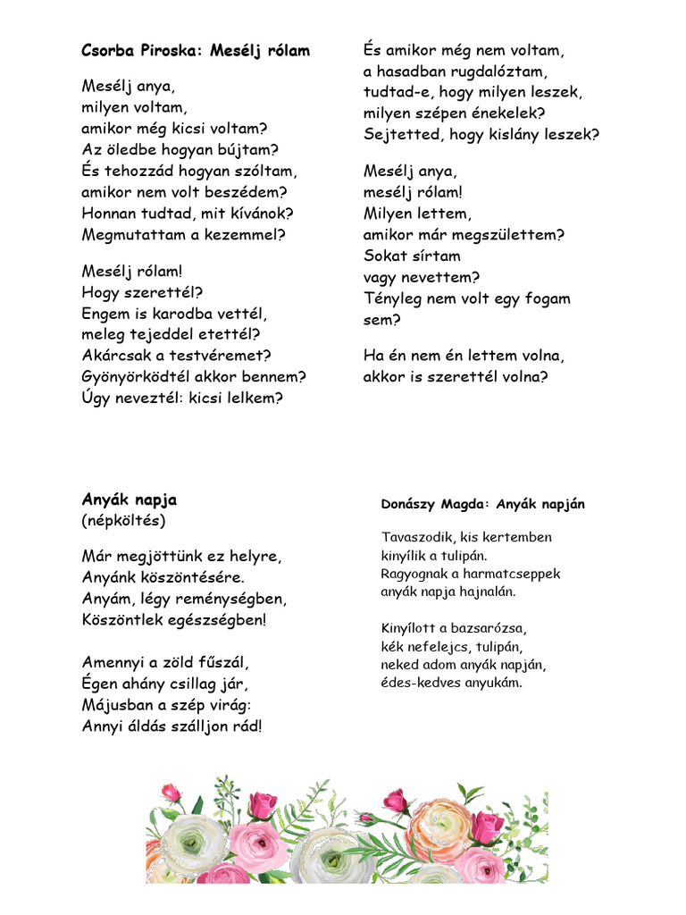 Anyák Napi Versek | PDF