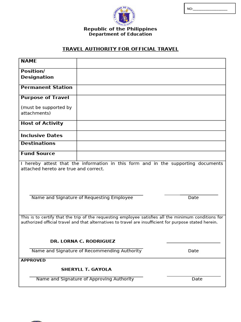 TRAVEL Authority Form | PDF | Career & Growth | Business