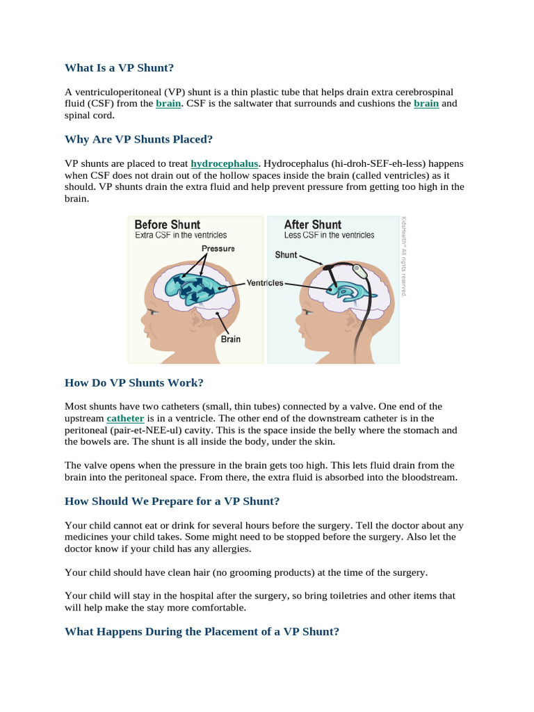 VP Shunt Guide for Parents | PDF | Surgery | Cerebrospinal Fluid