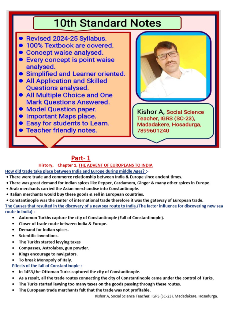 10th Standard Notes Kishor | PDF | British Raj