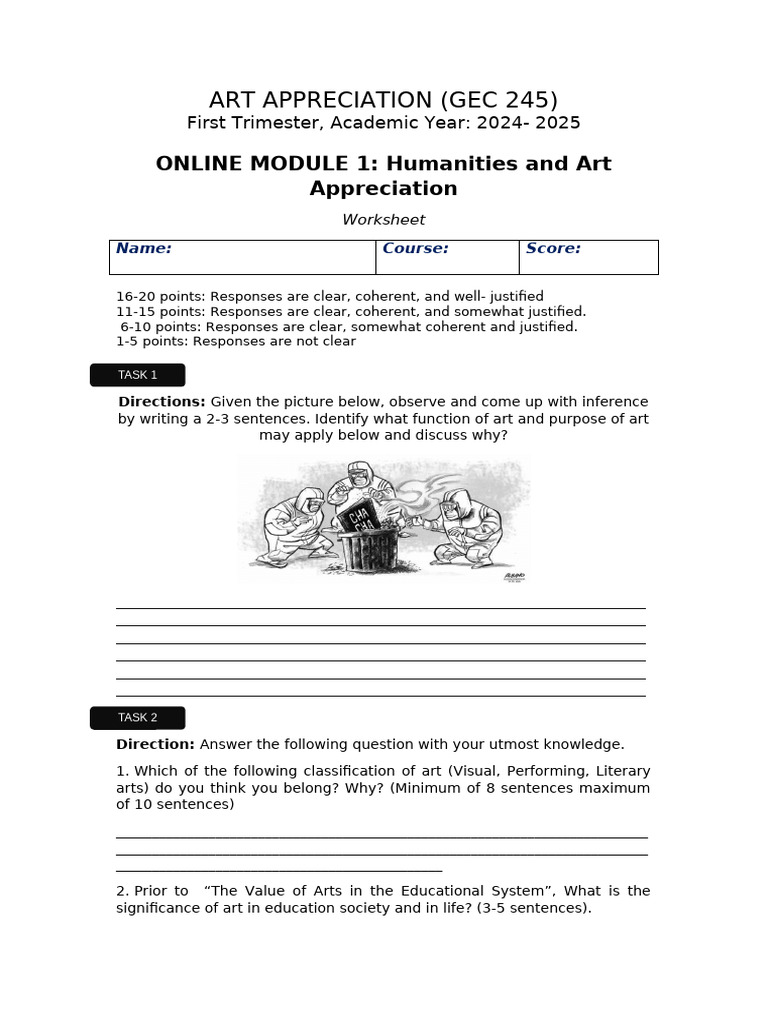 ARTA MODULE-1 Worksheet | PDF | Career & Growth | Art