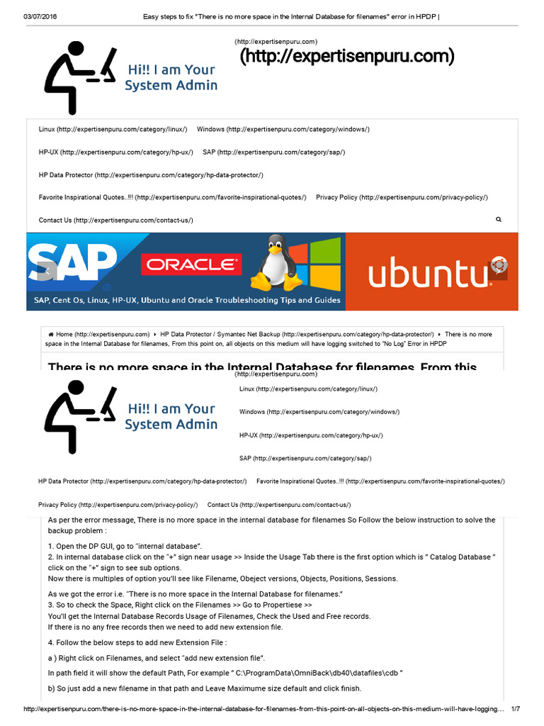 Easy Steps To Fix - There Is No More Space in The Internal Database For ...