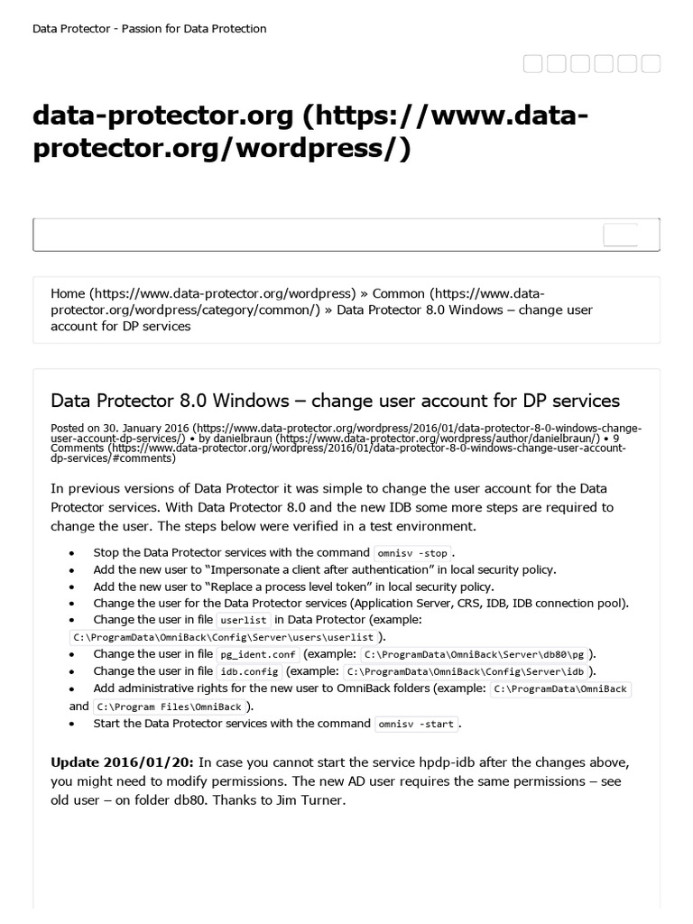 Change Service Acount Data Protector 8 | PDF | Word Press | World Wide Web