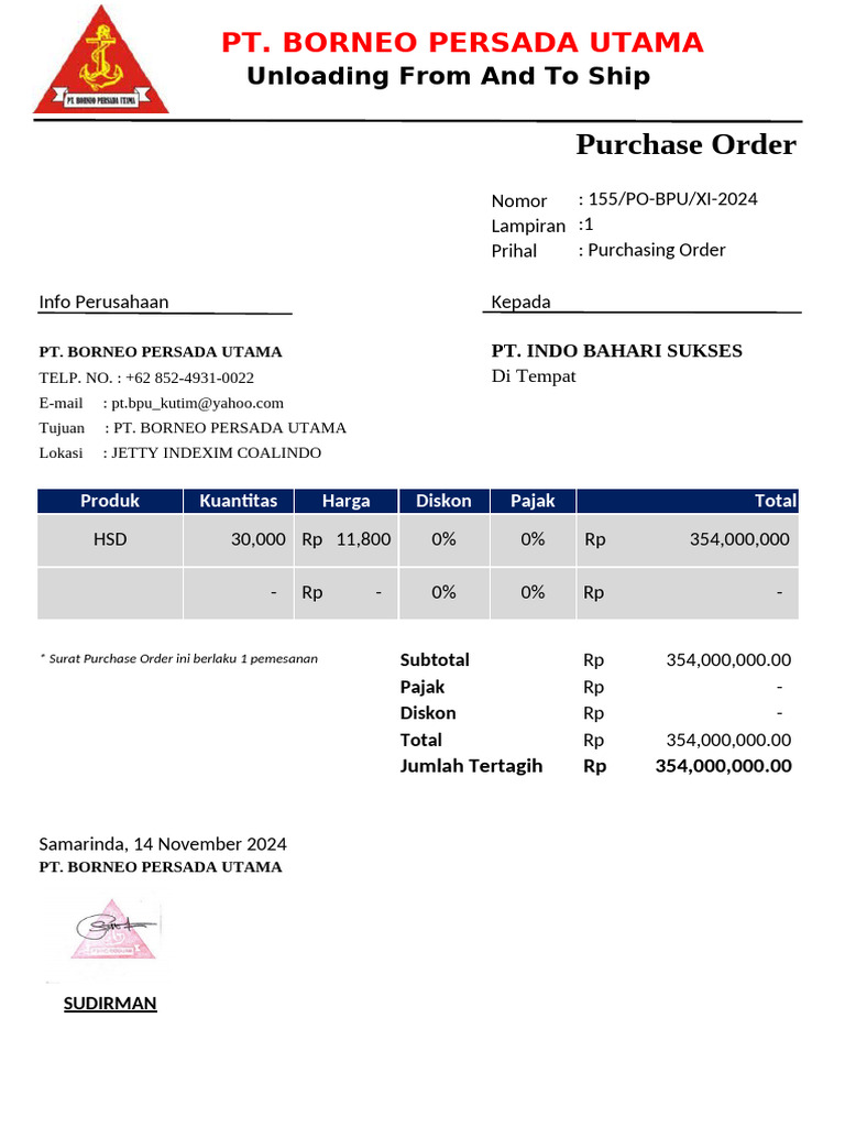 Contoh Surat Purchase Order BPU | PDF