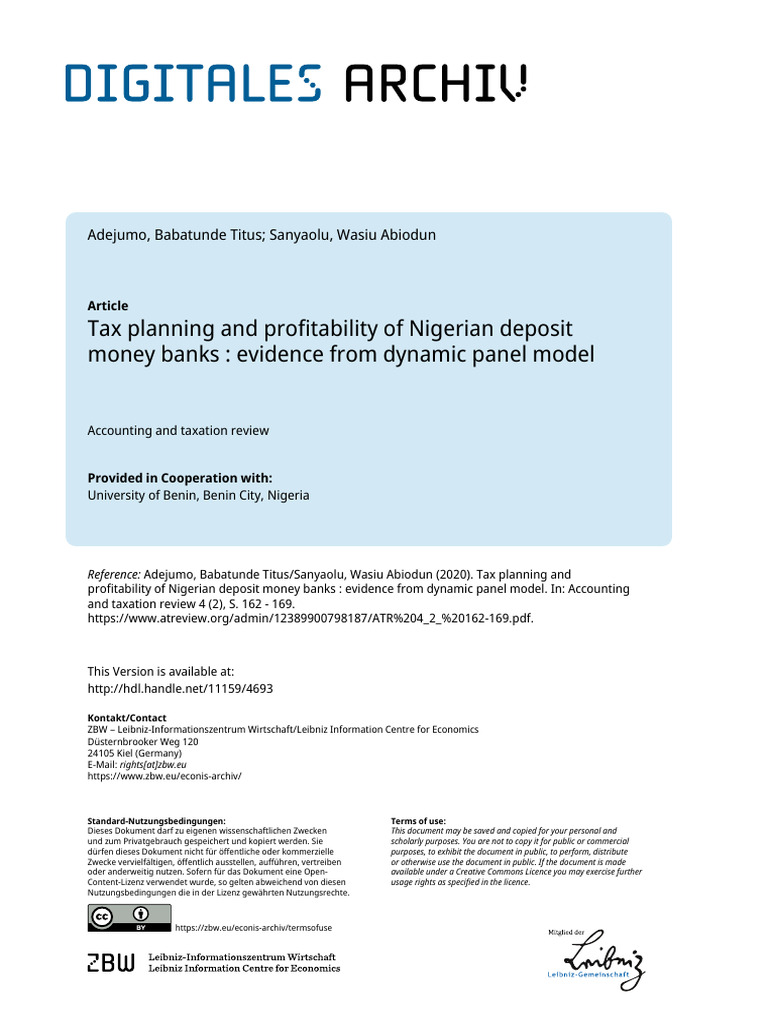 Tax Planning and Profitability of Nigerian Deposit Money Banks ...