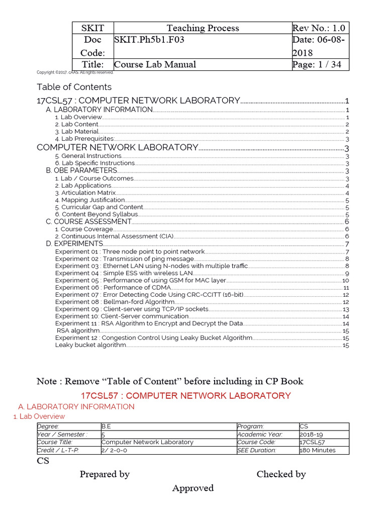 17CSL57 - Computer Network Lab | PDF | Computer Network | Network Topology
